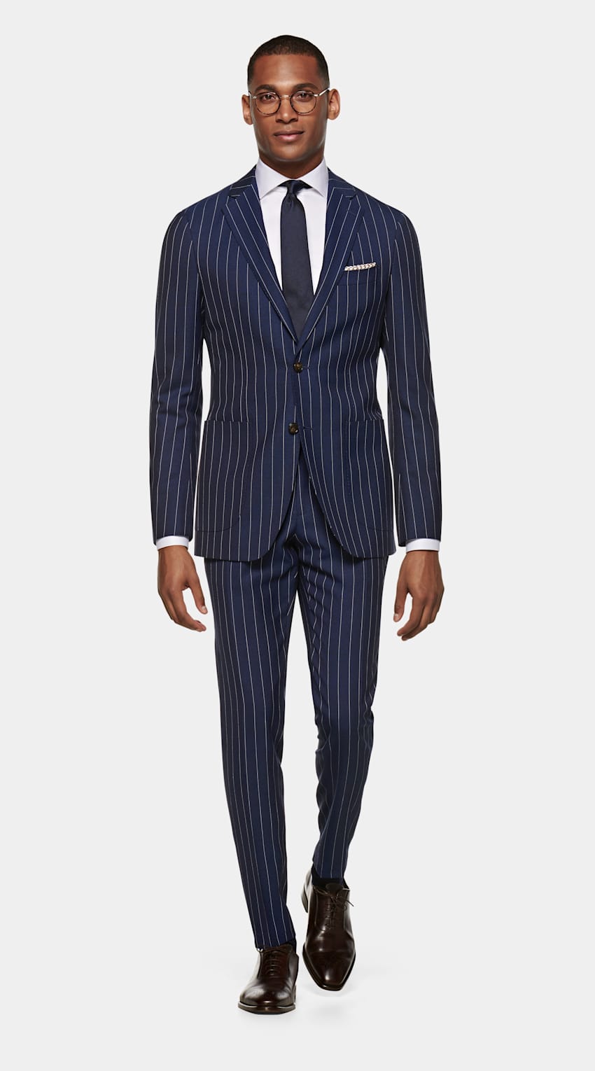 Havana kritstrecksrandig marinblå kostym | Ren S130's-ull Single ...